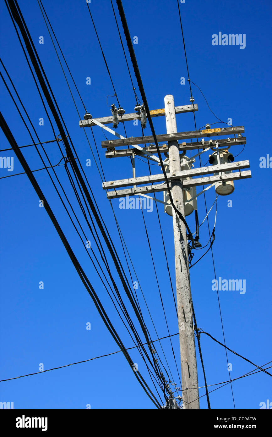 Wooden wood poles power lines hi-res stock photography and images - Alamy