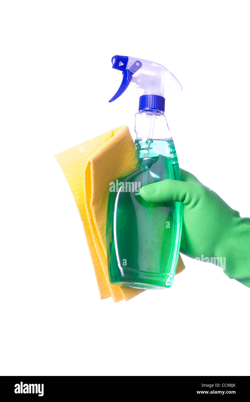 Worker hand holding spray Cut Out Stock Images & Pictures - Alamy