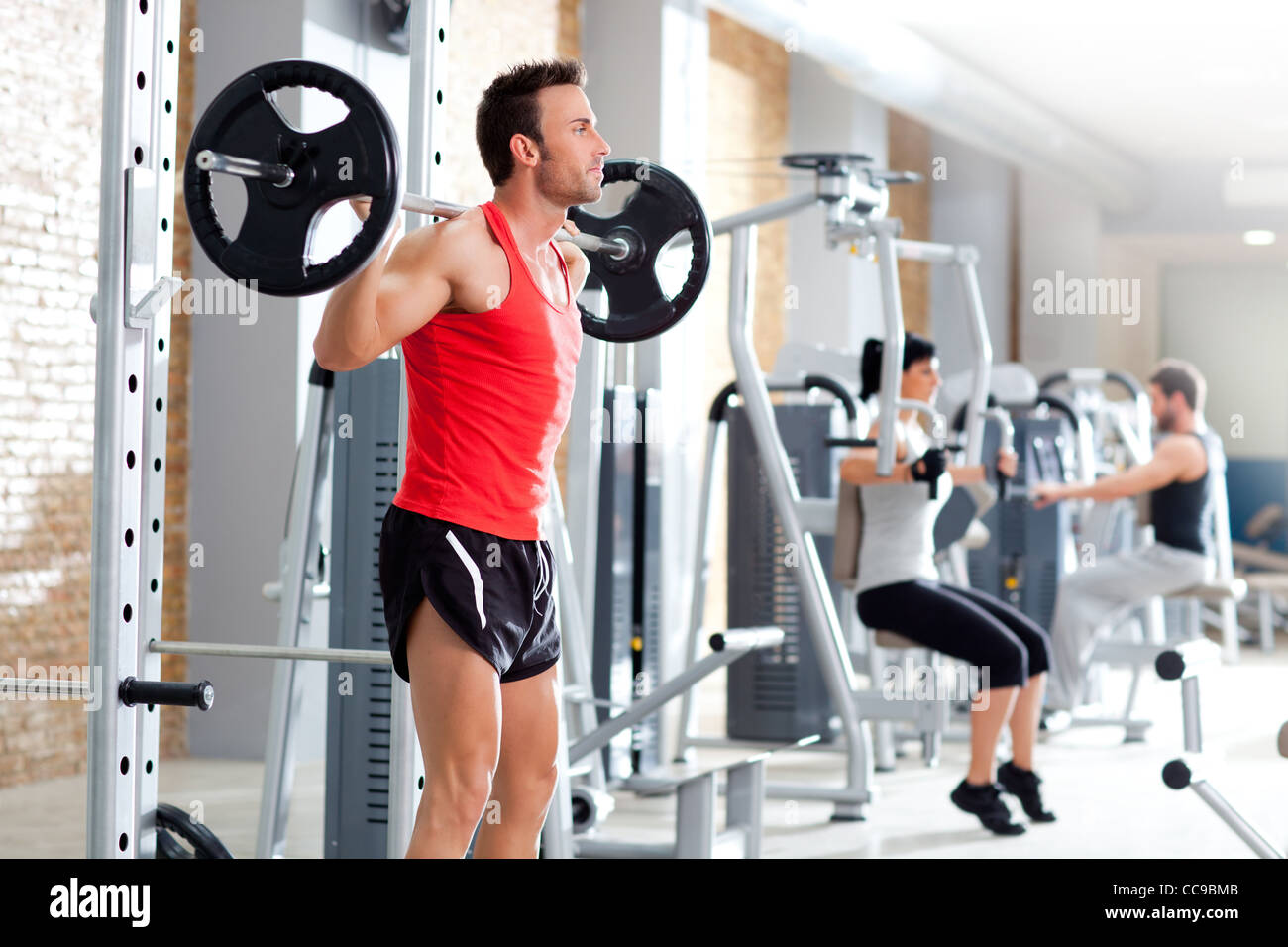 group with dumbbell weight training equipment on sport gym Stock Photo ...