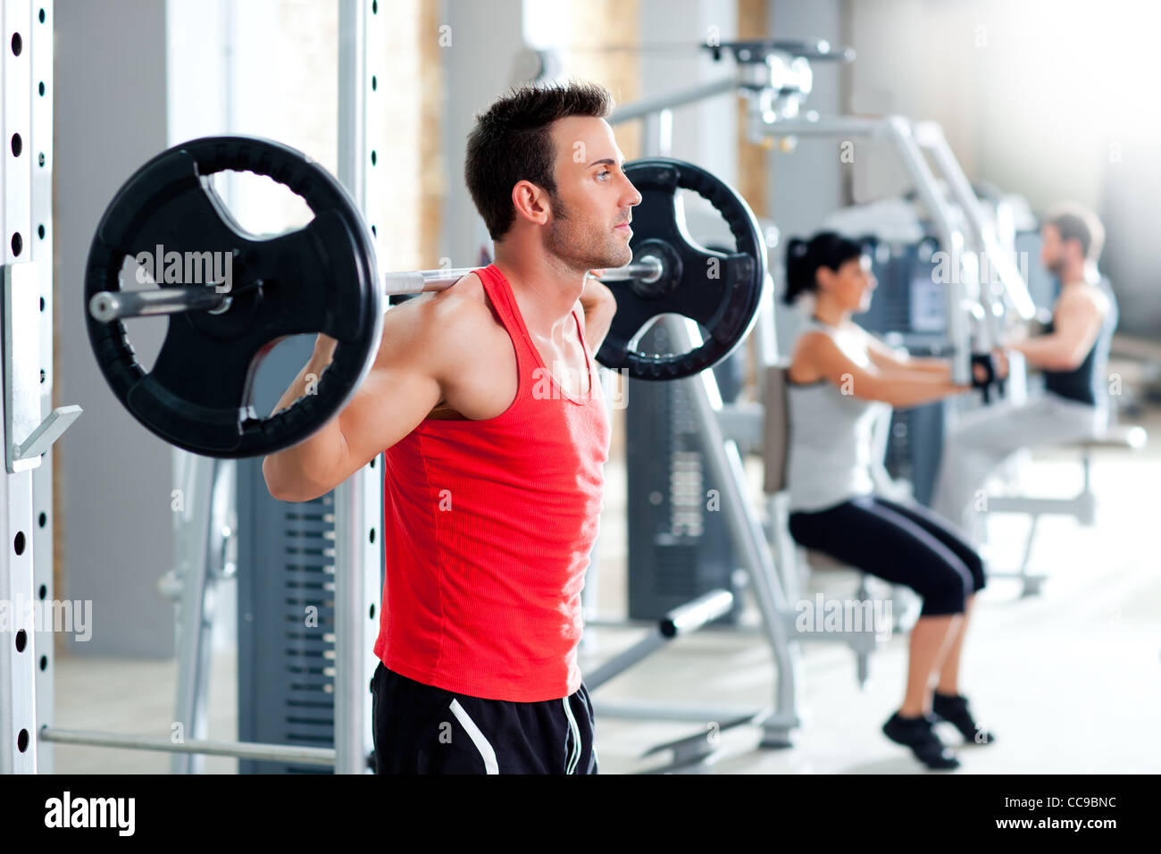 group with dumbbell weight training equipment on sport gym Stock Photo ...