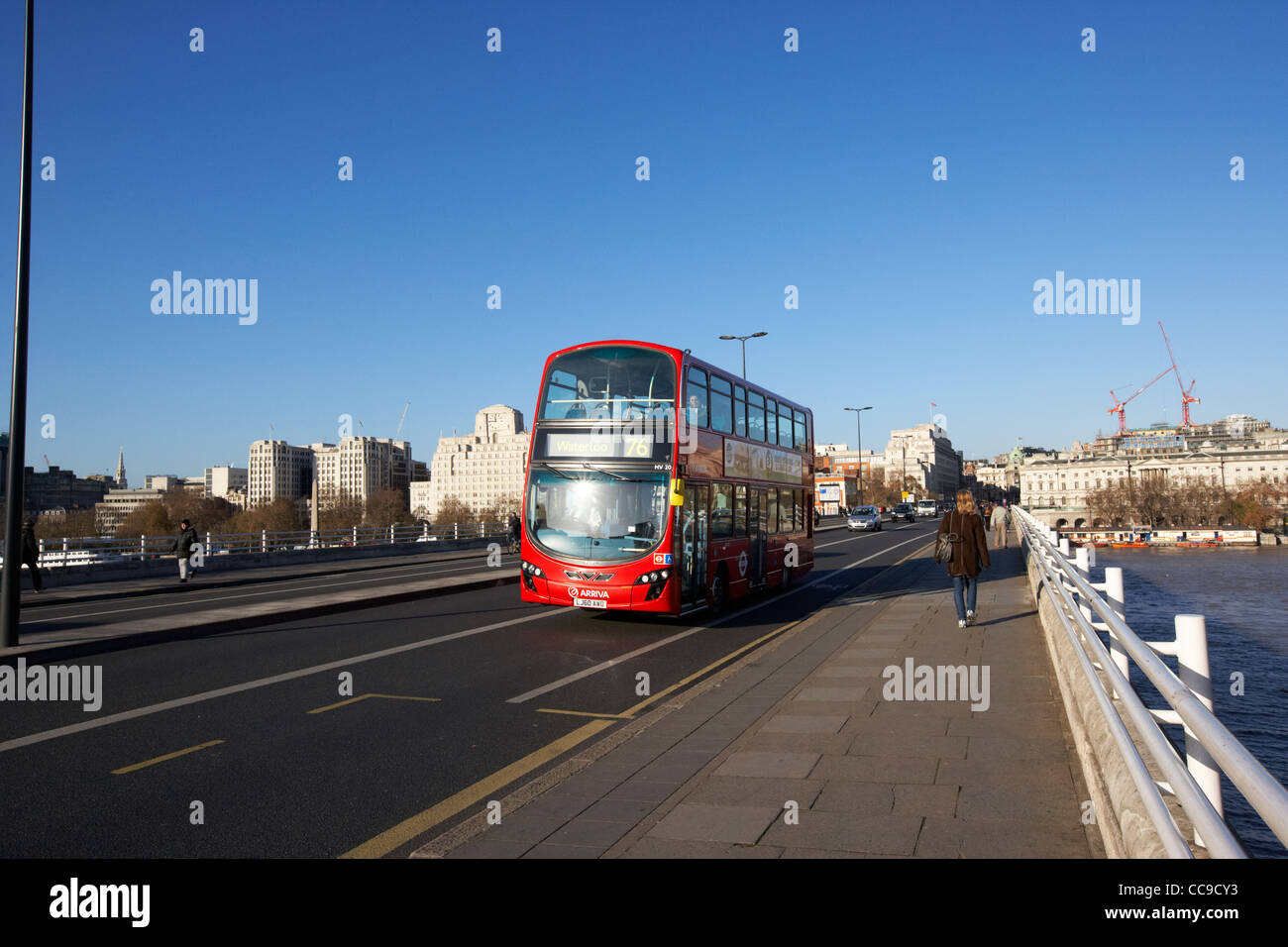 red london bus crossing waterloo bridge London England UK United ...