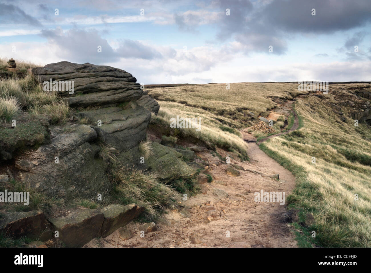 Pennine Way walking trail, Kinder scout, Peak district national park ...