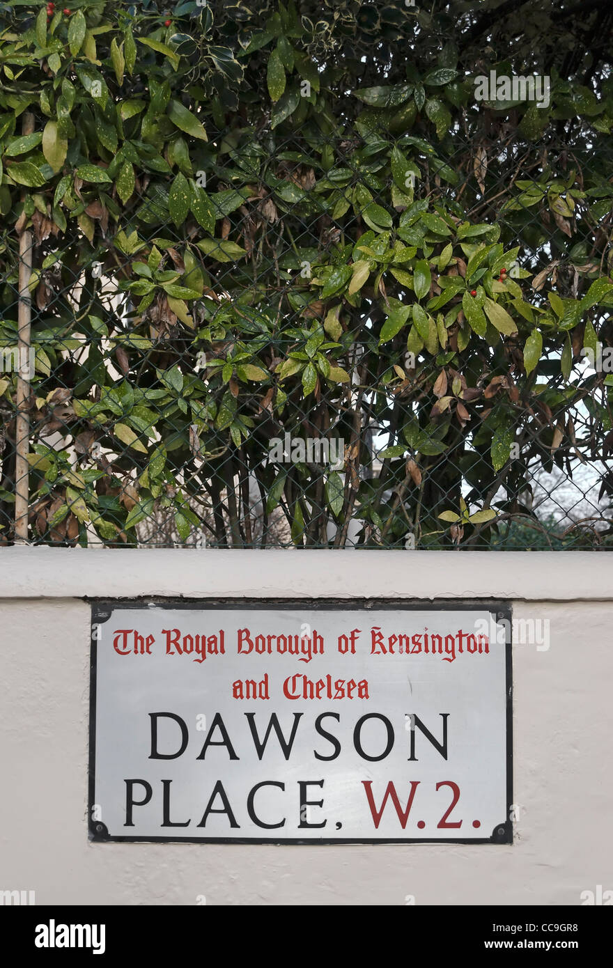 street name sign for dawson place, in the royal borough of kensington ...