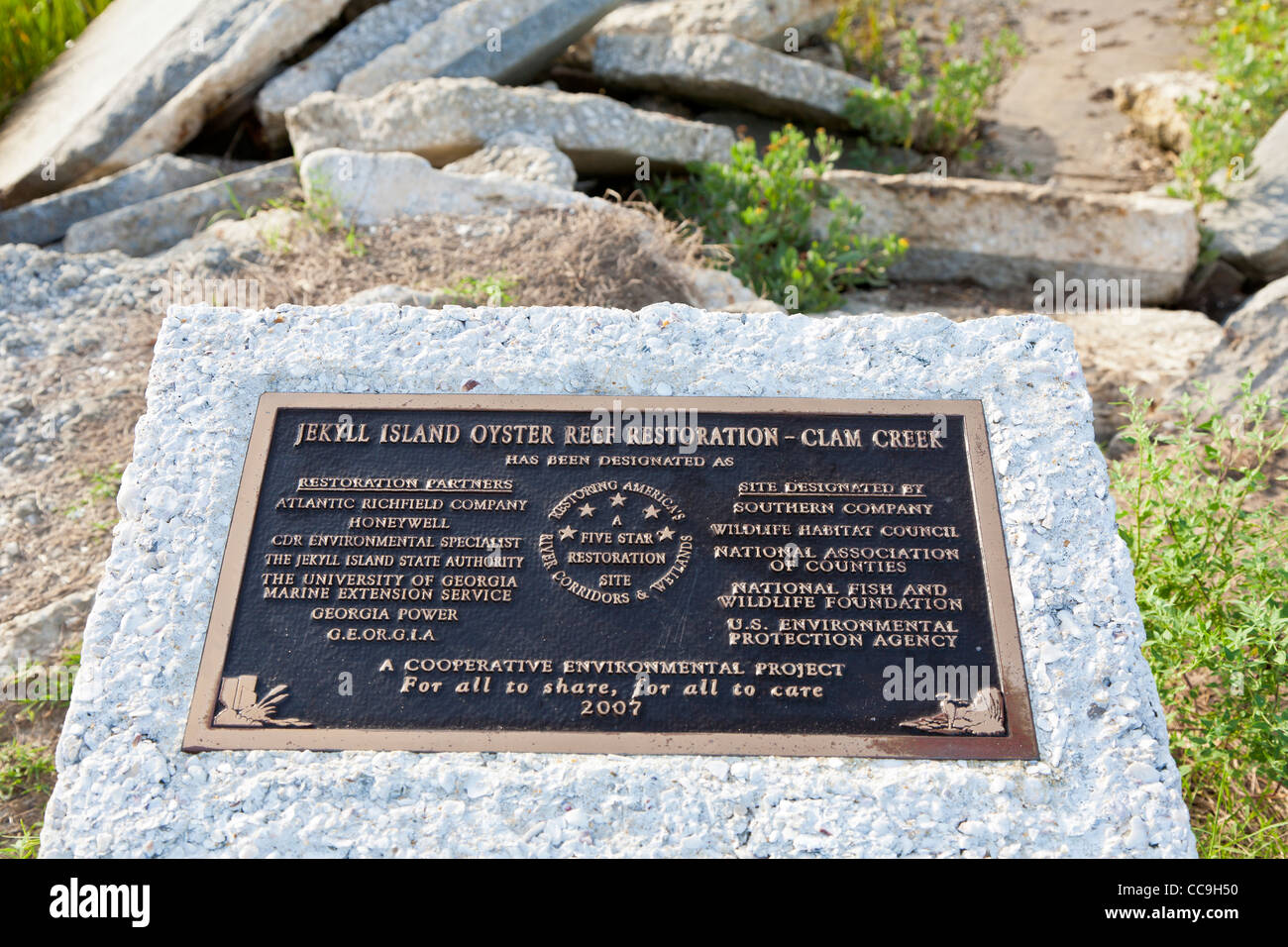 Monument at Oyster Reef Restoration Project on Clam Creek at Jekyll ...