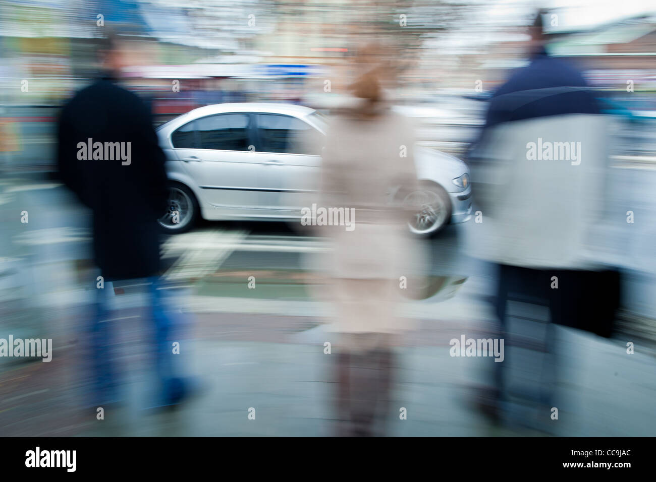 urban traffic concept - city street with busy traffic (color toned ...