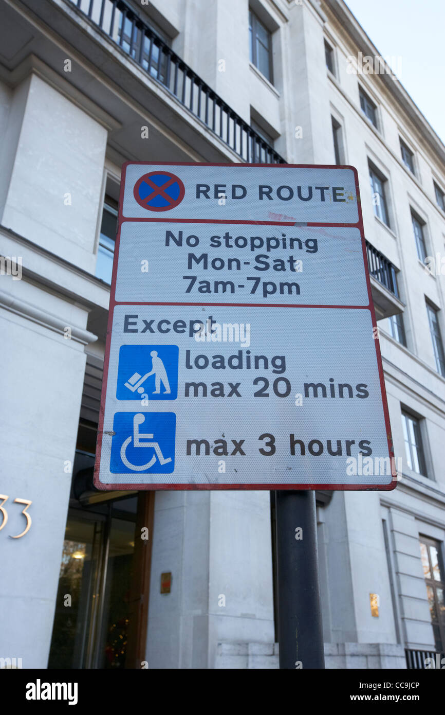 red route no stopping sign except loading and disabled 7am - 7pm London ...