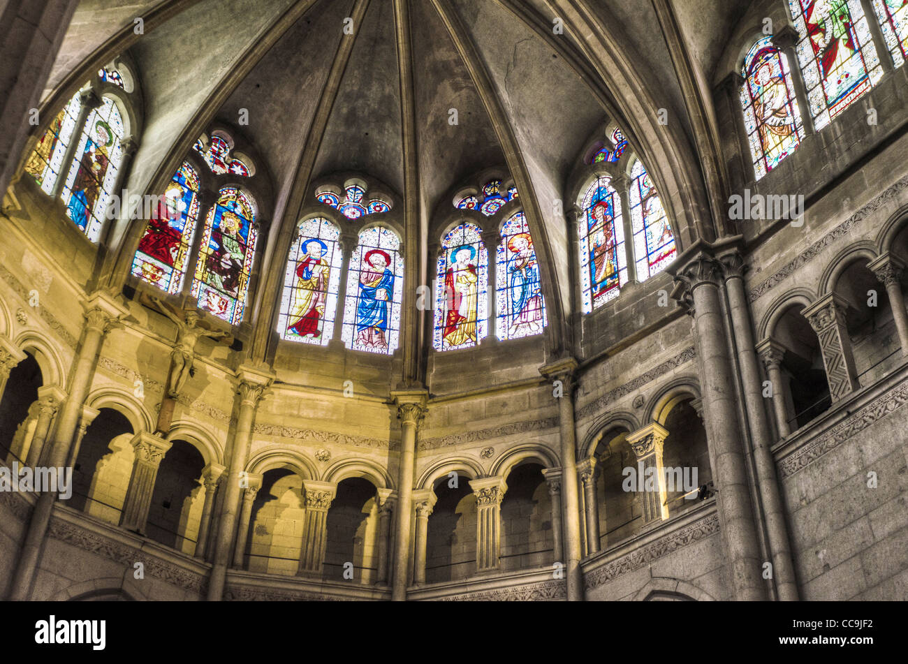 Stained glass window in Saint Jean Cathedral, old town Vieux Lyon ...