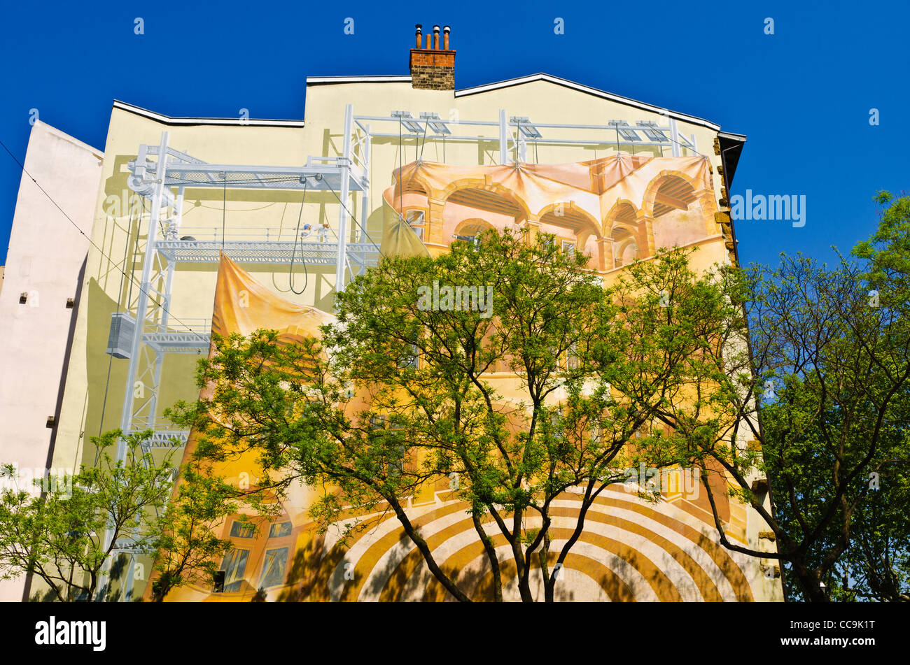 Mural and tree, Lyon, France (UNESCO World Heritage Site Stock Photo ...