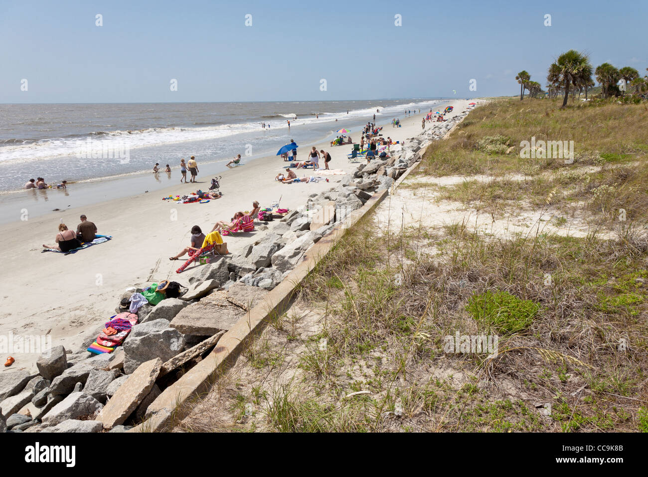 Sunbathers on the public beach at Jekyll Island, Georgia Stock Photo ...