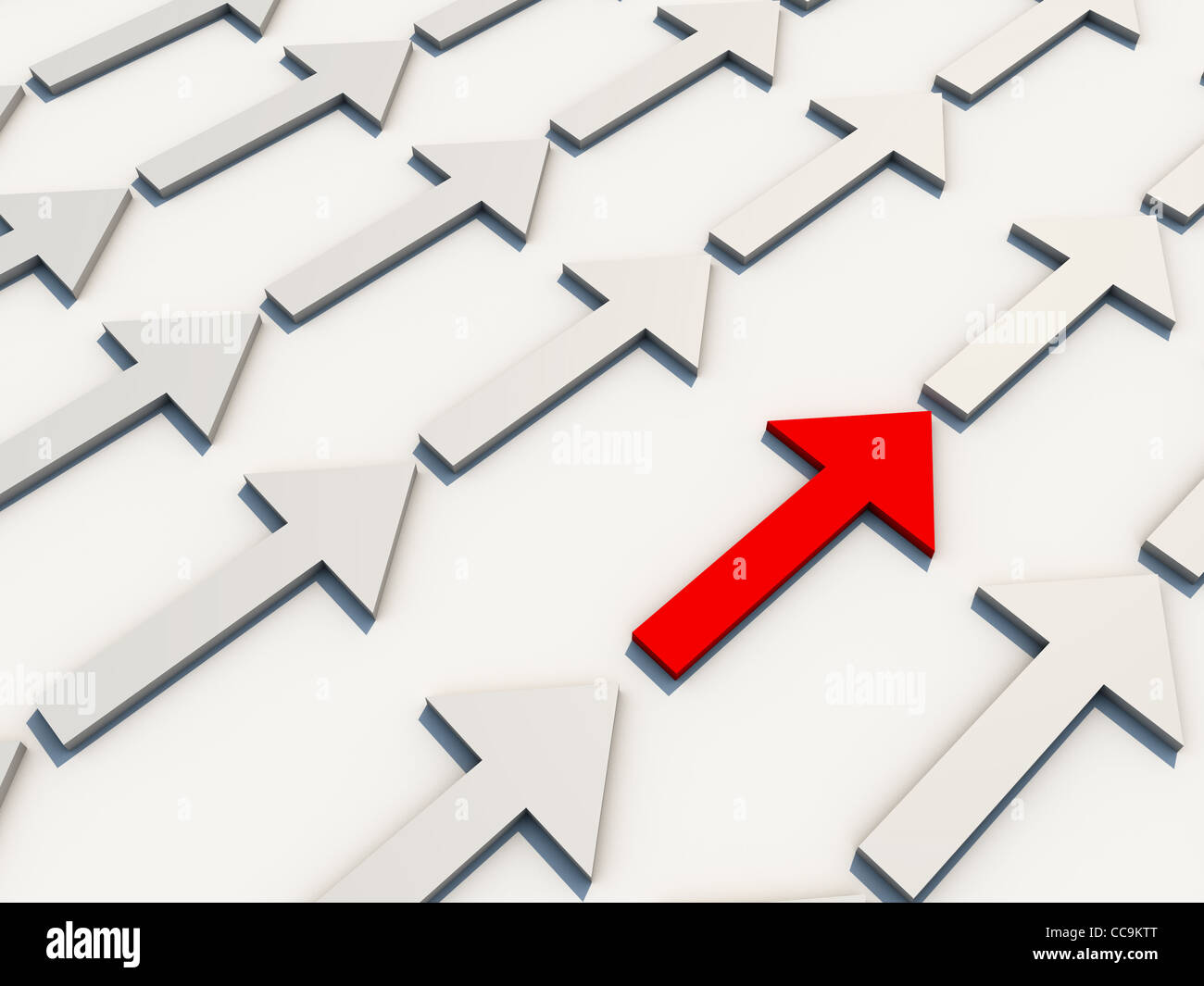 white Arrows with one outstanding red arrow Stock Photo - Alamy