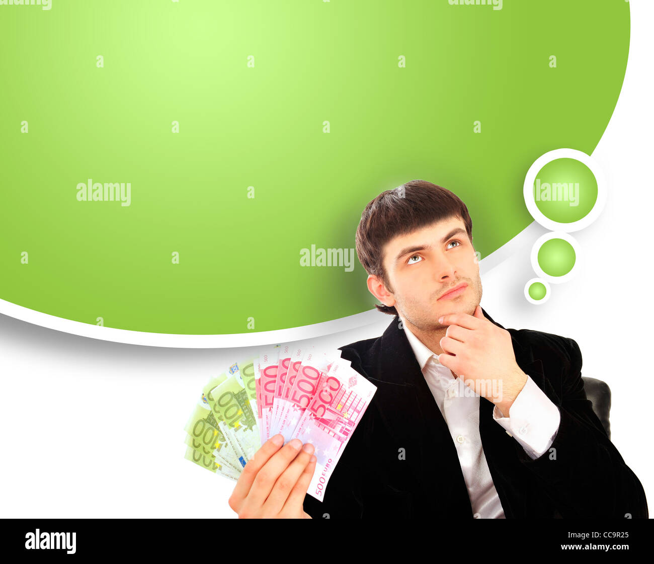 Portrait of young business man isolated on white background. Holding ...