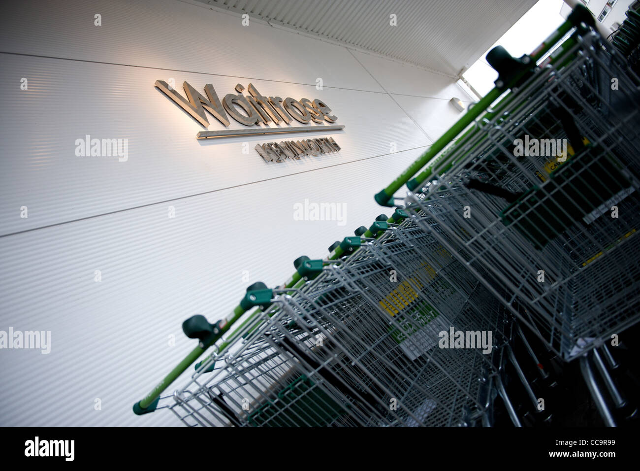 Trolleys outside Waitrose supermarket in Kenilworth England Stock Photo ...