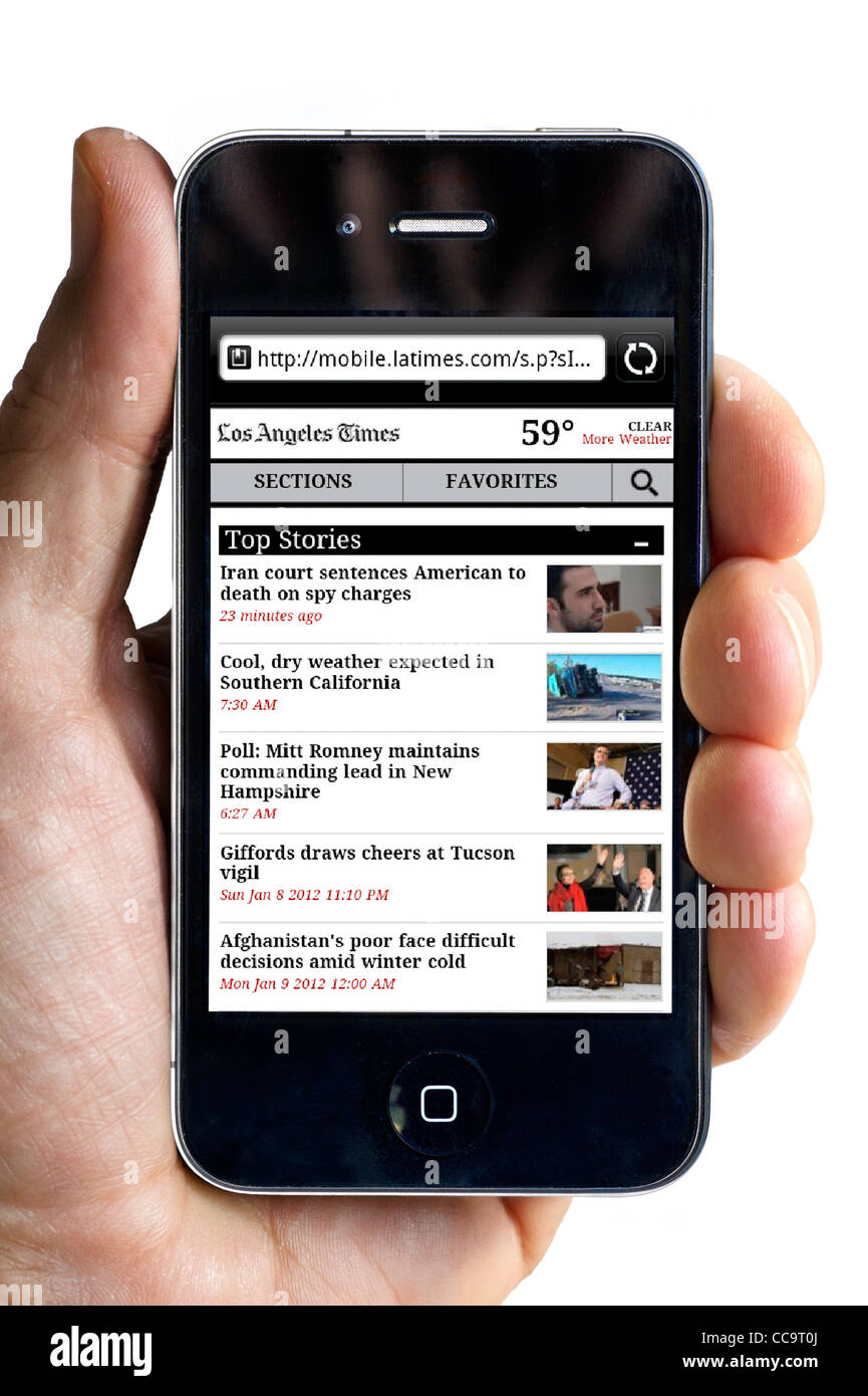 Reading The Los Angeles Times online edition on an Apple iPhone 4 ...