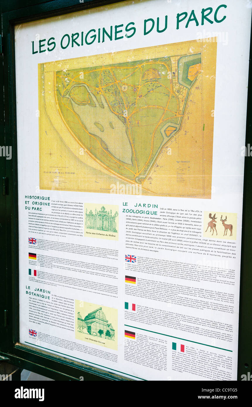 Interpretive sign at Parc de la Tete d'Or, Lyon, France (UNESCO World ...