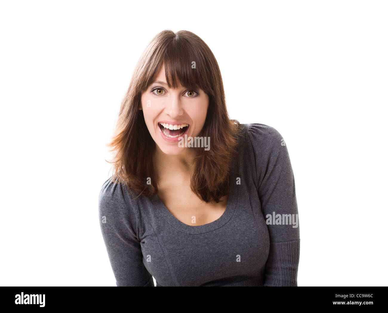 Beautiful young woman laughing, isolated on a white background Stock ...