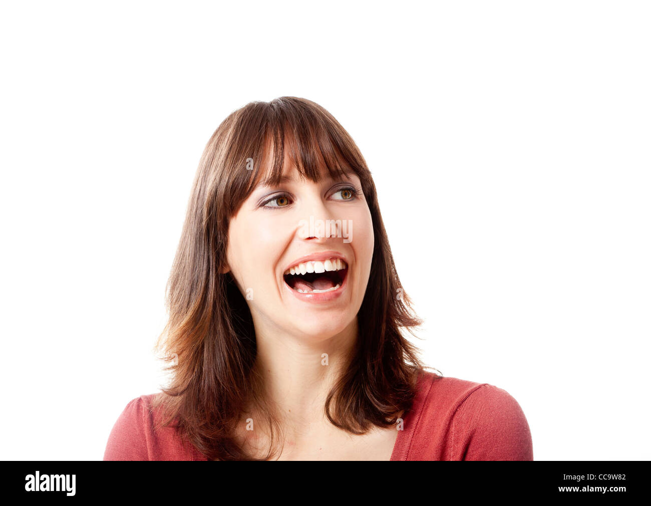 Beautiful young woman laughing, isolated on a white background Stock ...