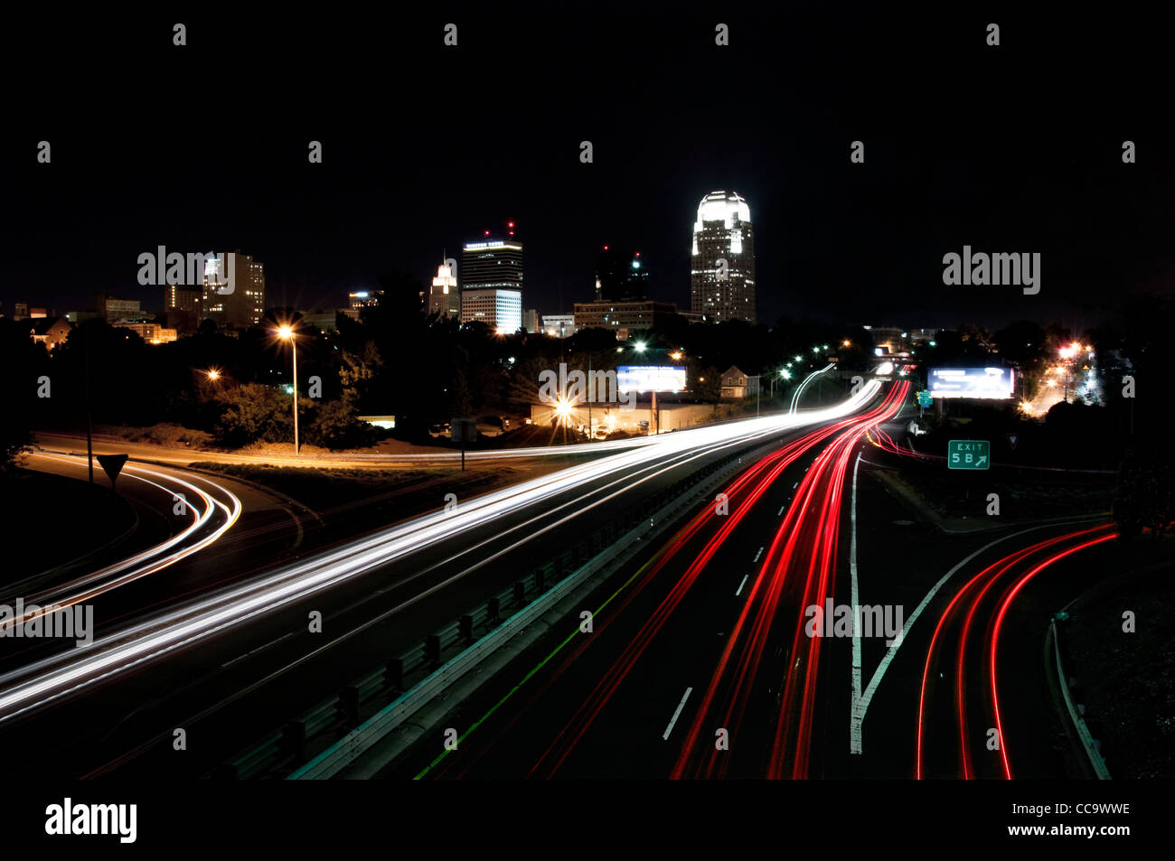 view of interstate 40 and downtown winston salem, north carolina ...