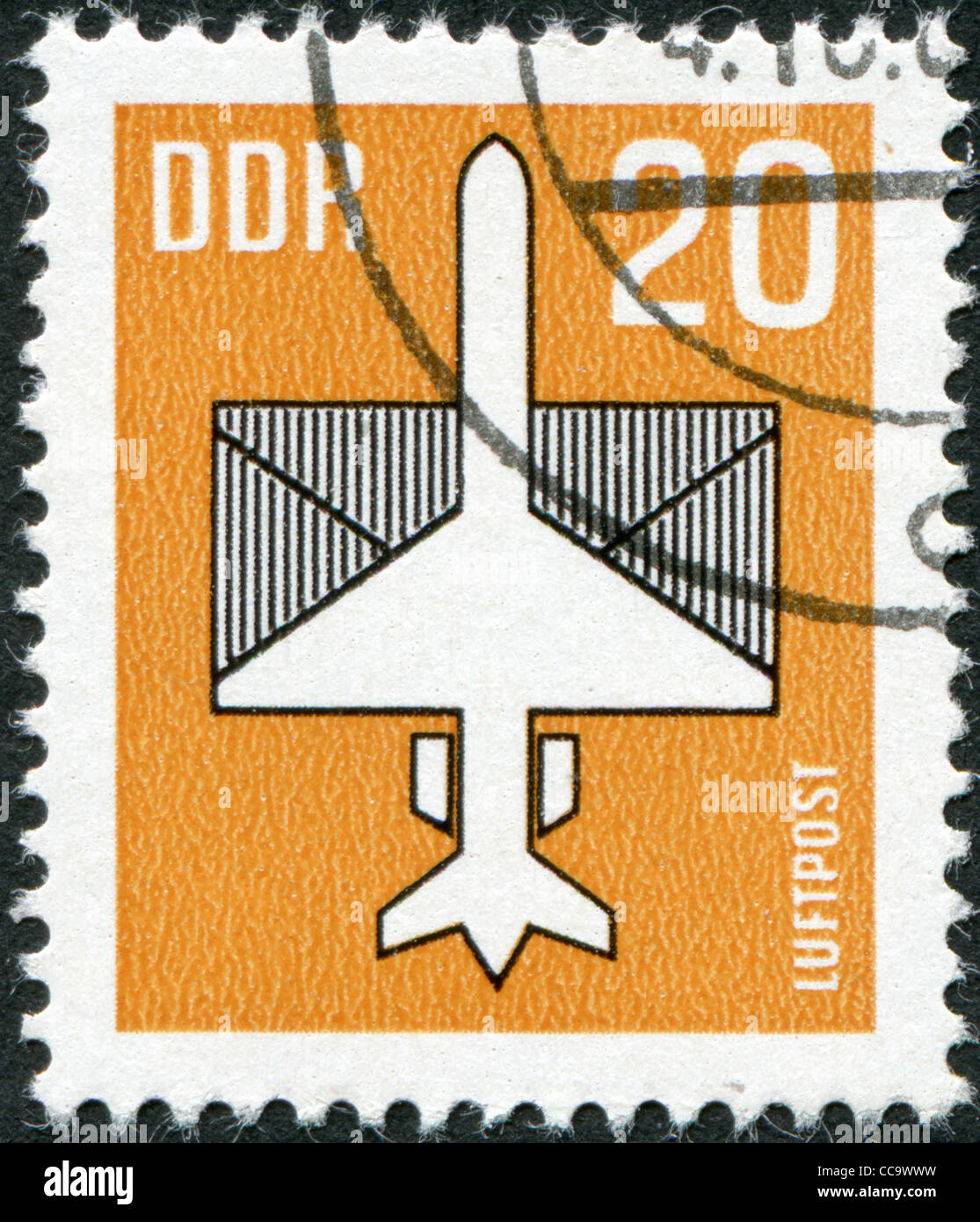 DDR - CIRCA 1983: A stamp printed in DDR, shows a stylized airplane ...