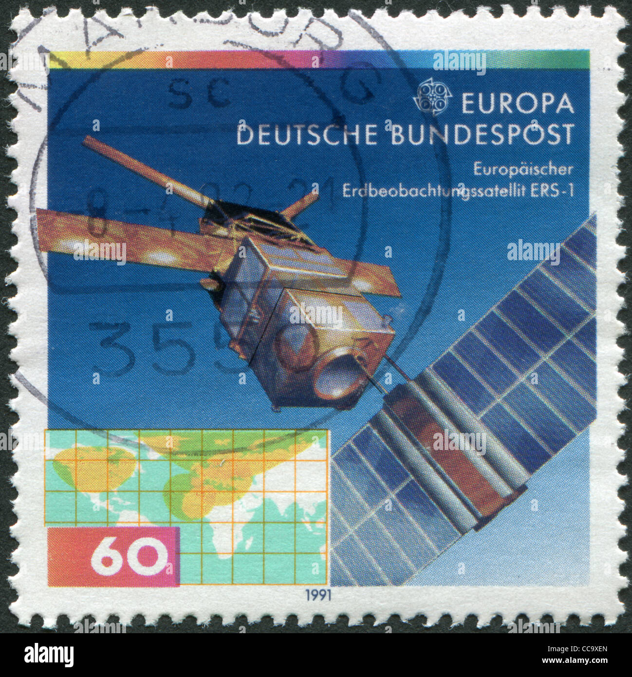 GERMANY - CIRCA 1991: A stamp printed in the Germany, shows the ERS-1 ...