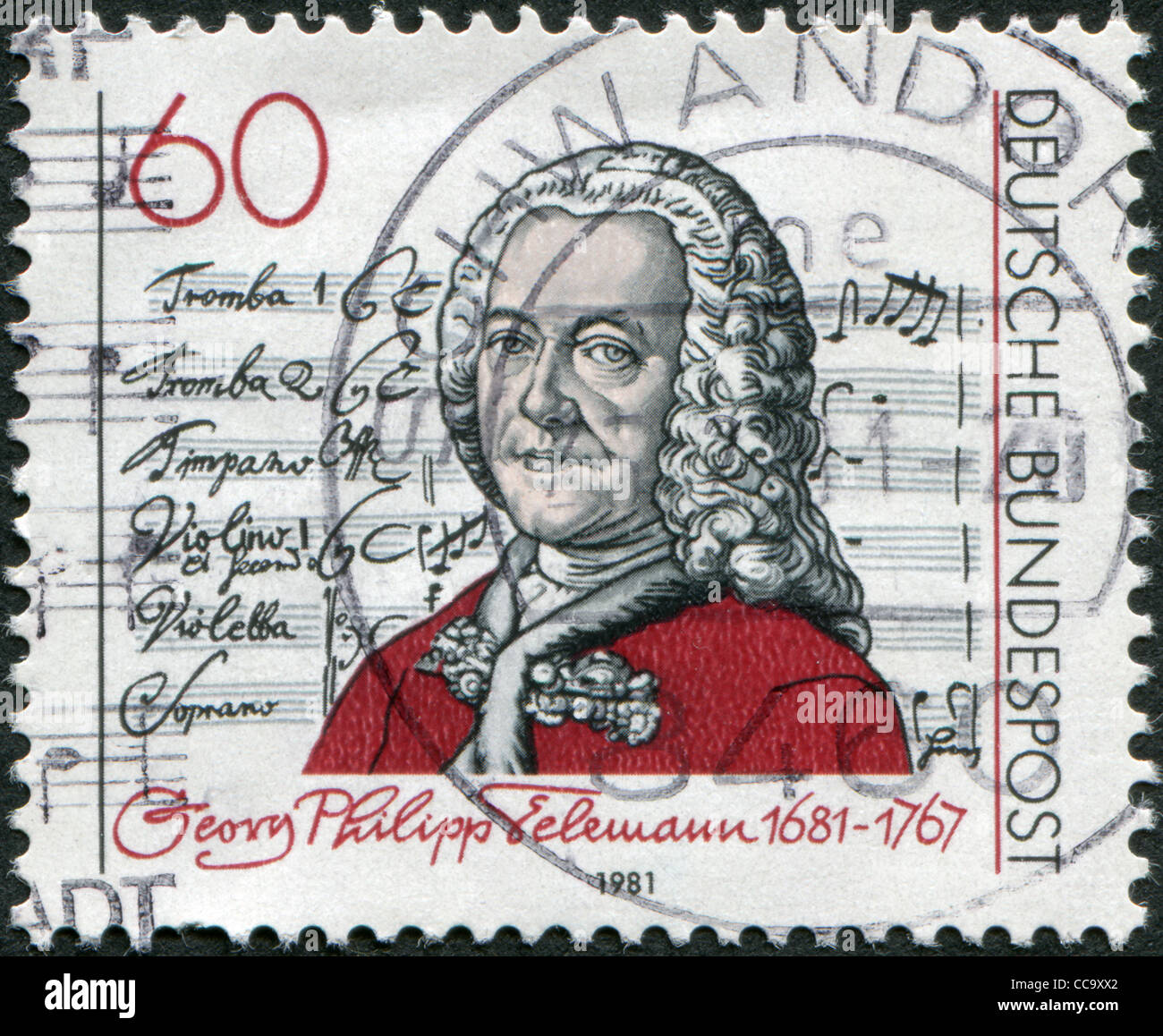 A stamp printed in the Germany, shows Georg Philipp Telemann, Title ...
