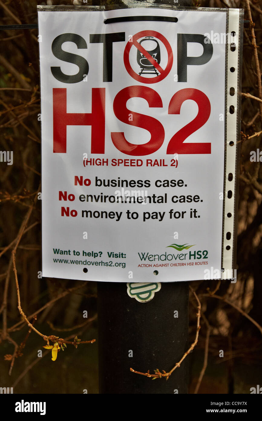 An anti-HS2 protest sign, just yards from the proposed route of the HS2 ...