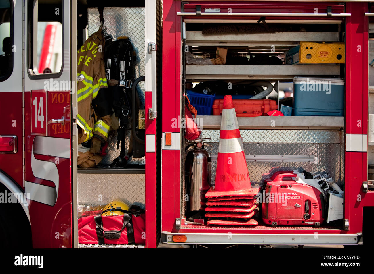 An inside view of a fire truck Stock Photo - Alamy