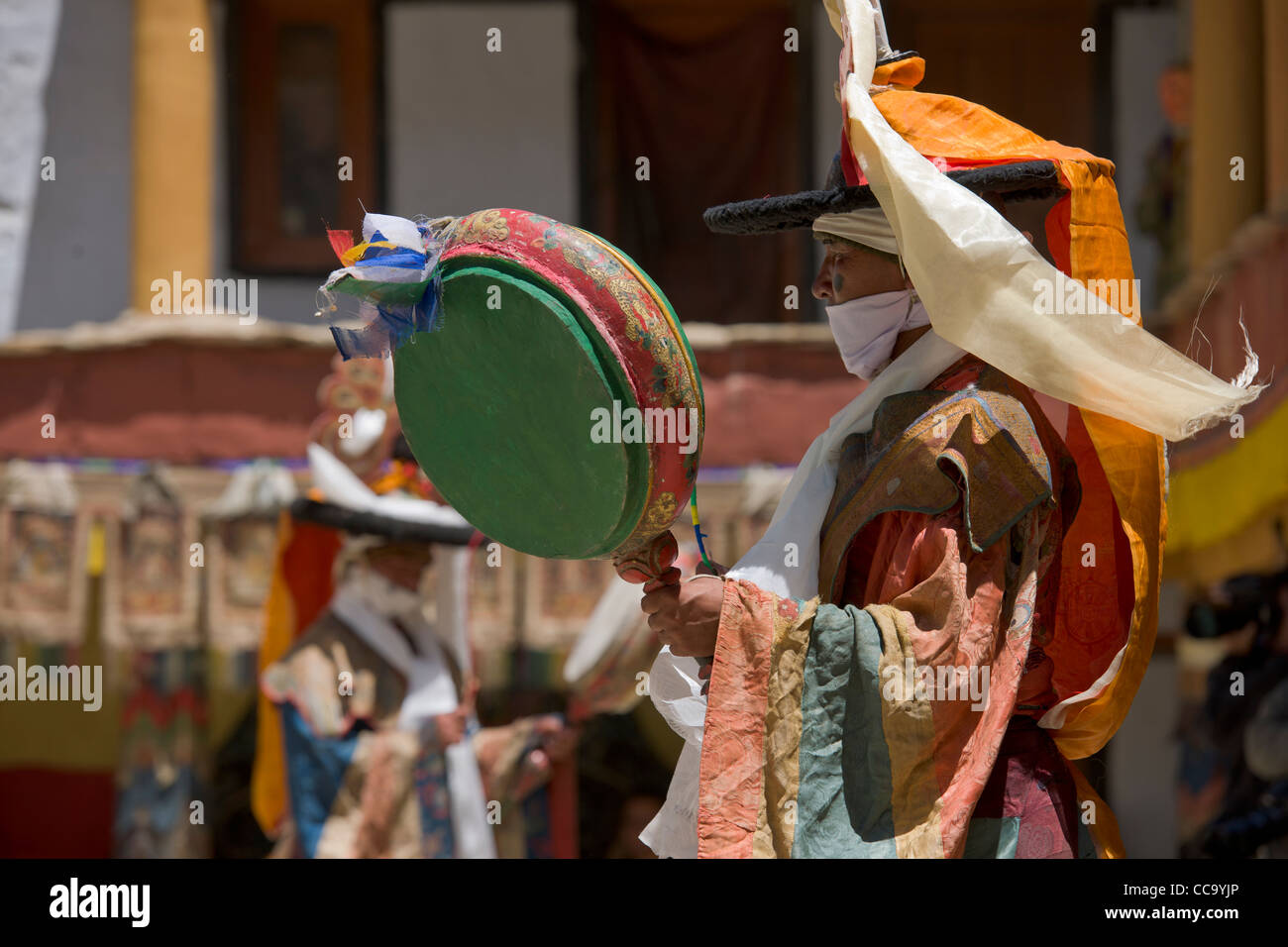 Cham dancers performing the Black Hat Dance (shana) with drum, Korzok ...