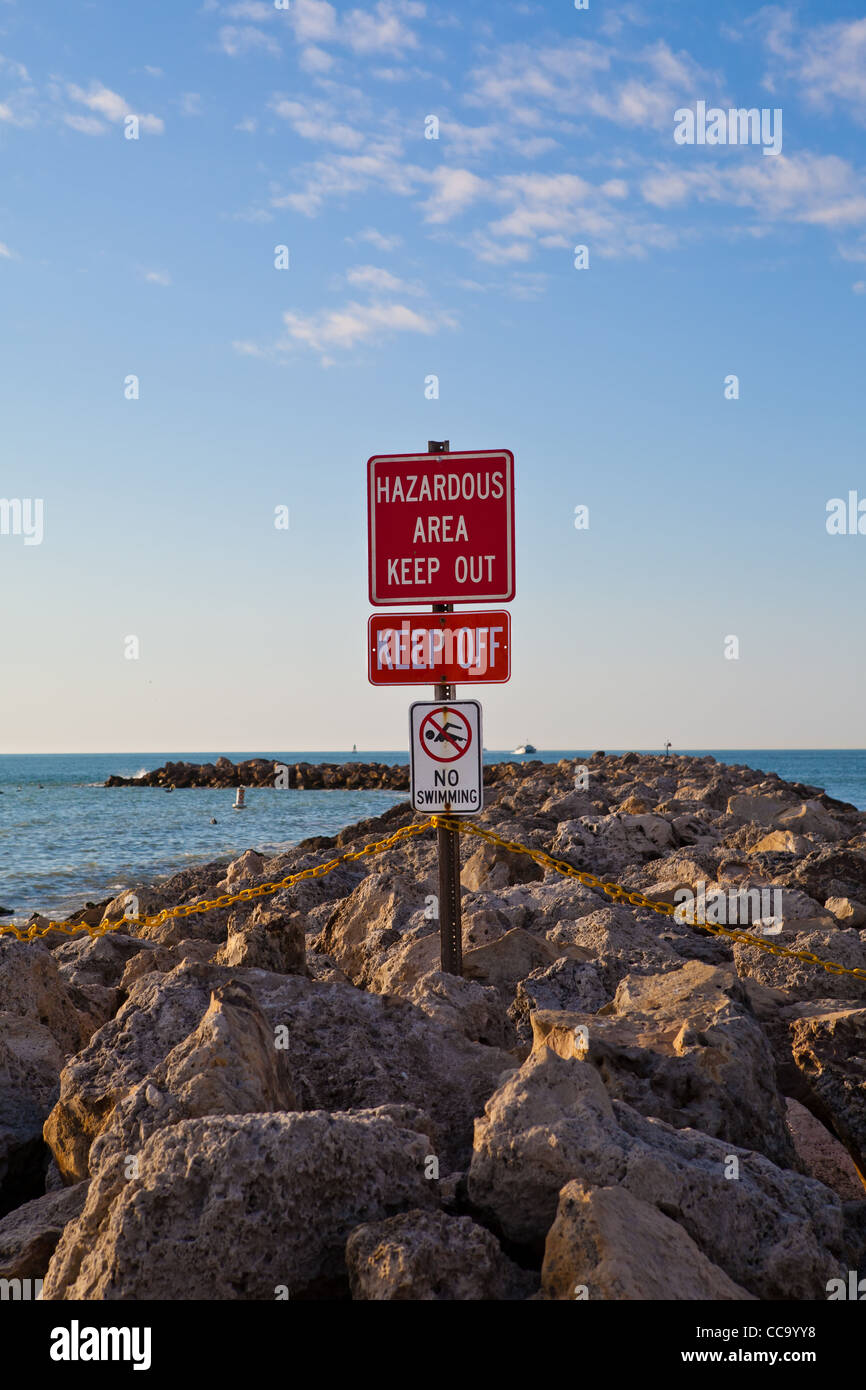 Hazardous Sign to Keep Off Jetties at Sand Key Park, Clearwater Florida ...