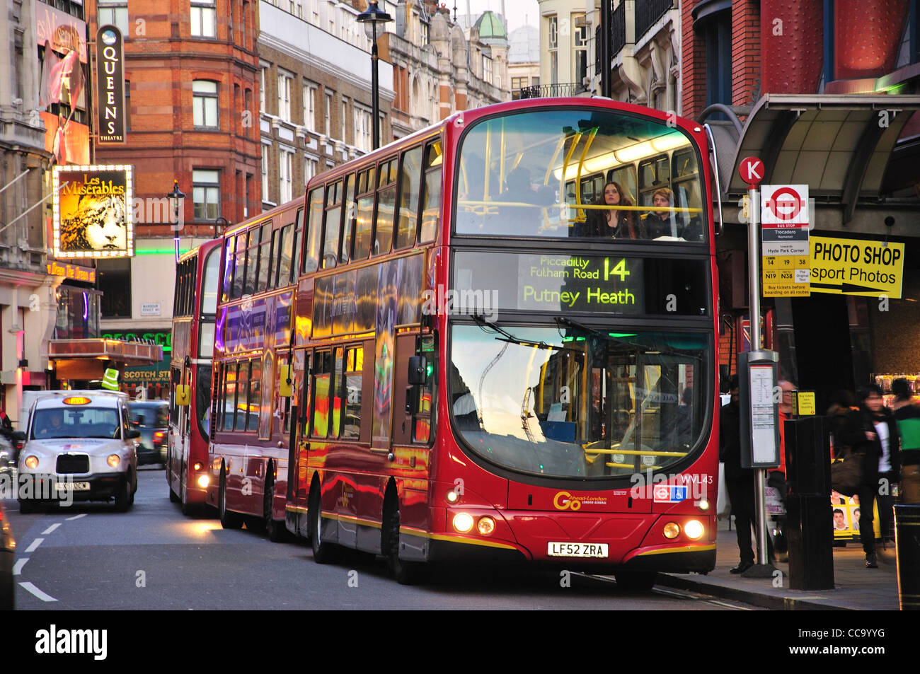 Modern double-decker bus, Shaftesbury Avenue, Soho, West End, City of ...