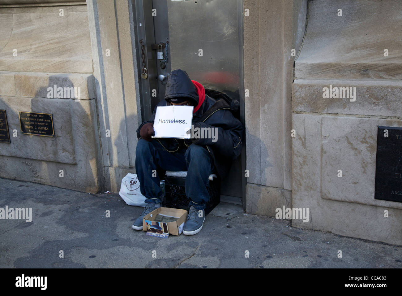 Homeless man at Michigan Avenue Bridge Chicago Illinois Stock Photo - Alamy