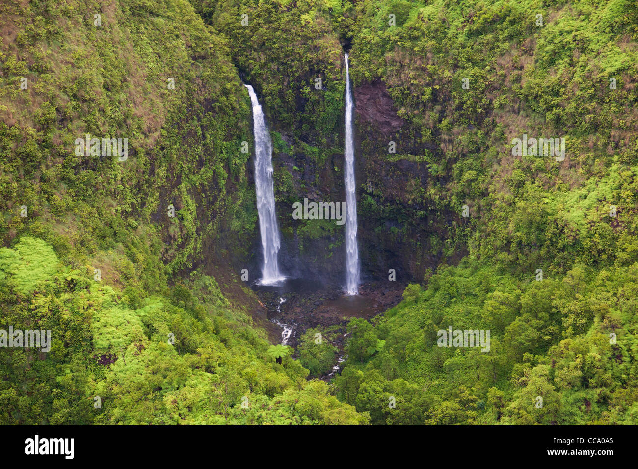 Aerial of waterfalls, Kauai, Hawaii Stock Photo - Alamy