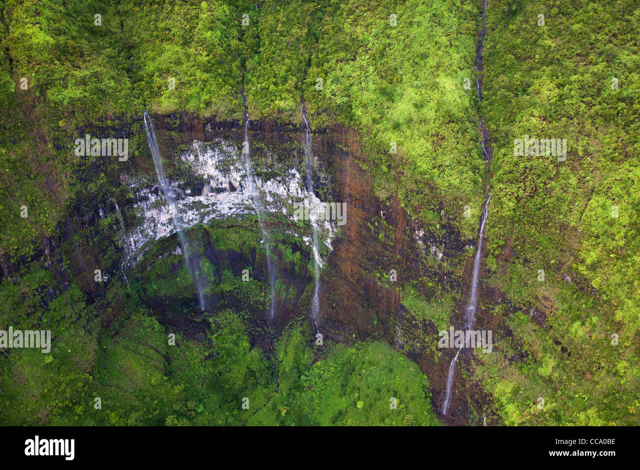 Aerial of waterfalls on Mt. Waialeale, Kauai, Hawaii Stock Photo - Alamy