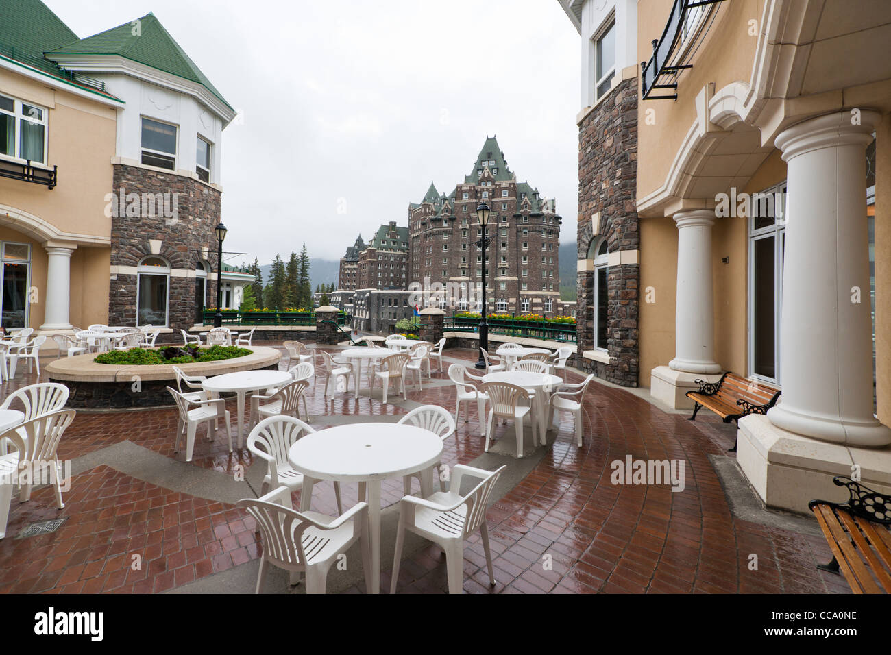 The conference centre courtyard of Fairmont's Banff Springs Hotel ...