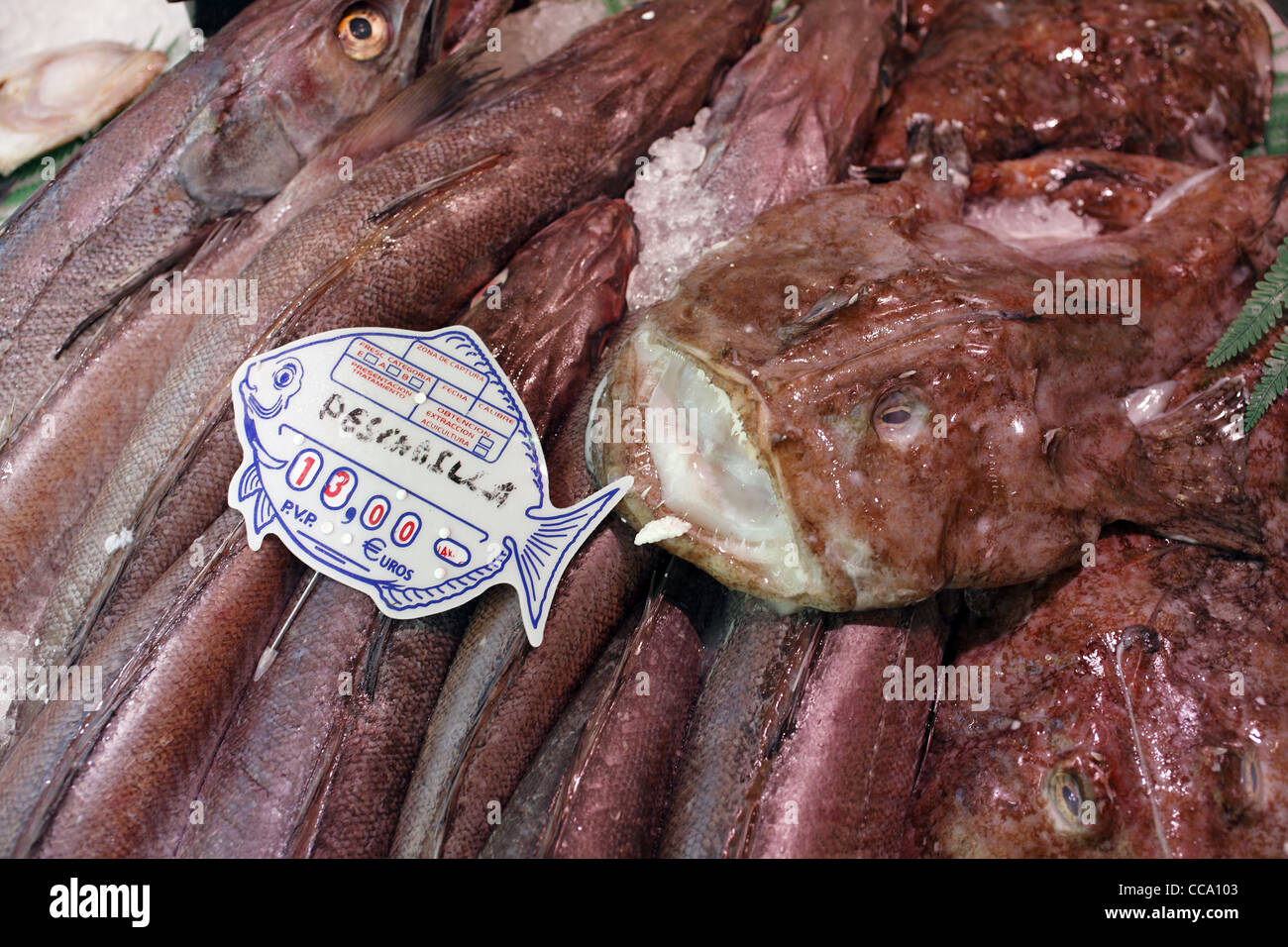 Fresh hake on sale at the market in Madrid, Spain Stock Photo - Alamy