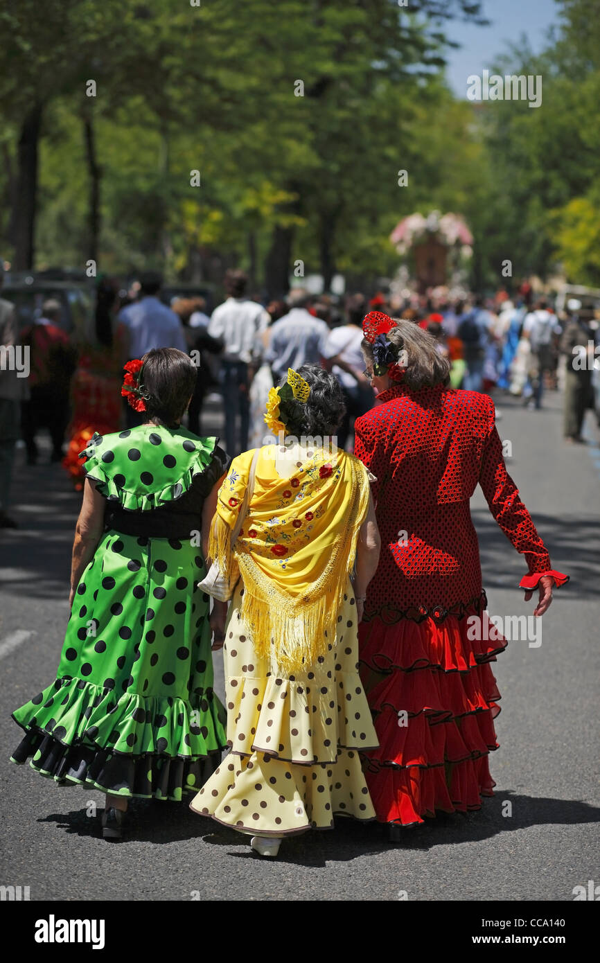 Woman wearing traditional clothing during the Virgen del Rocío ...