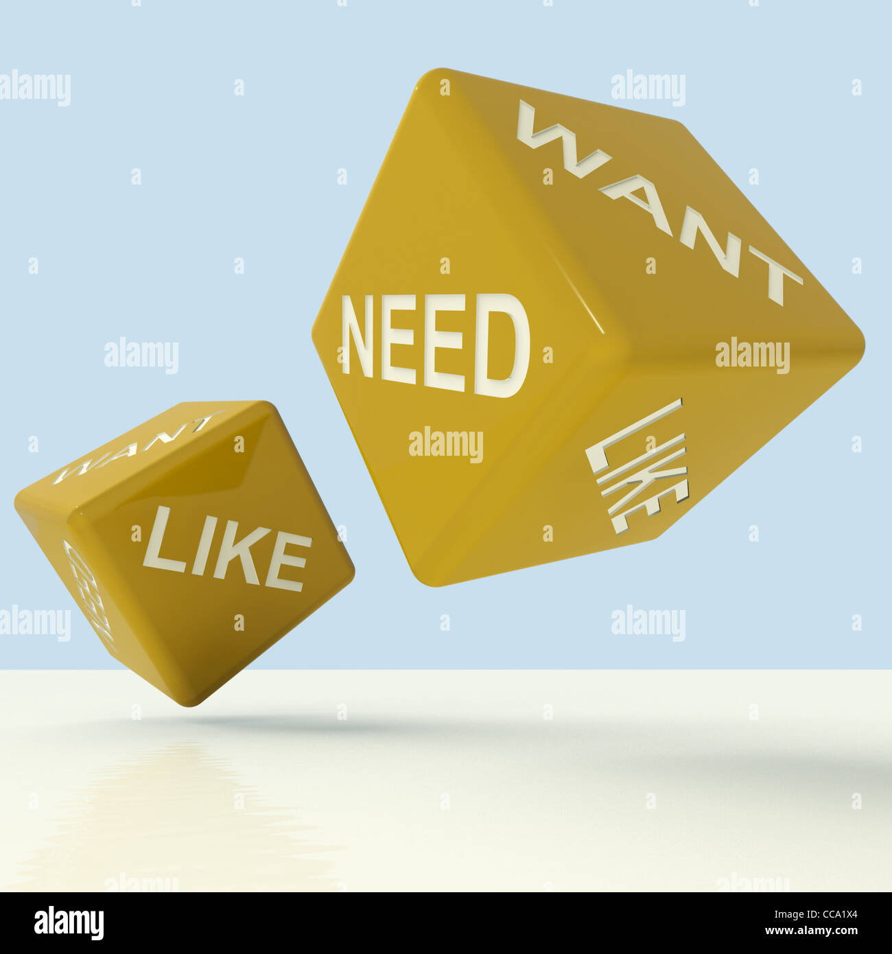 Need Want Like Yellow Dice Showing Materialism And Desire Stock Photo ...