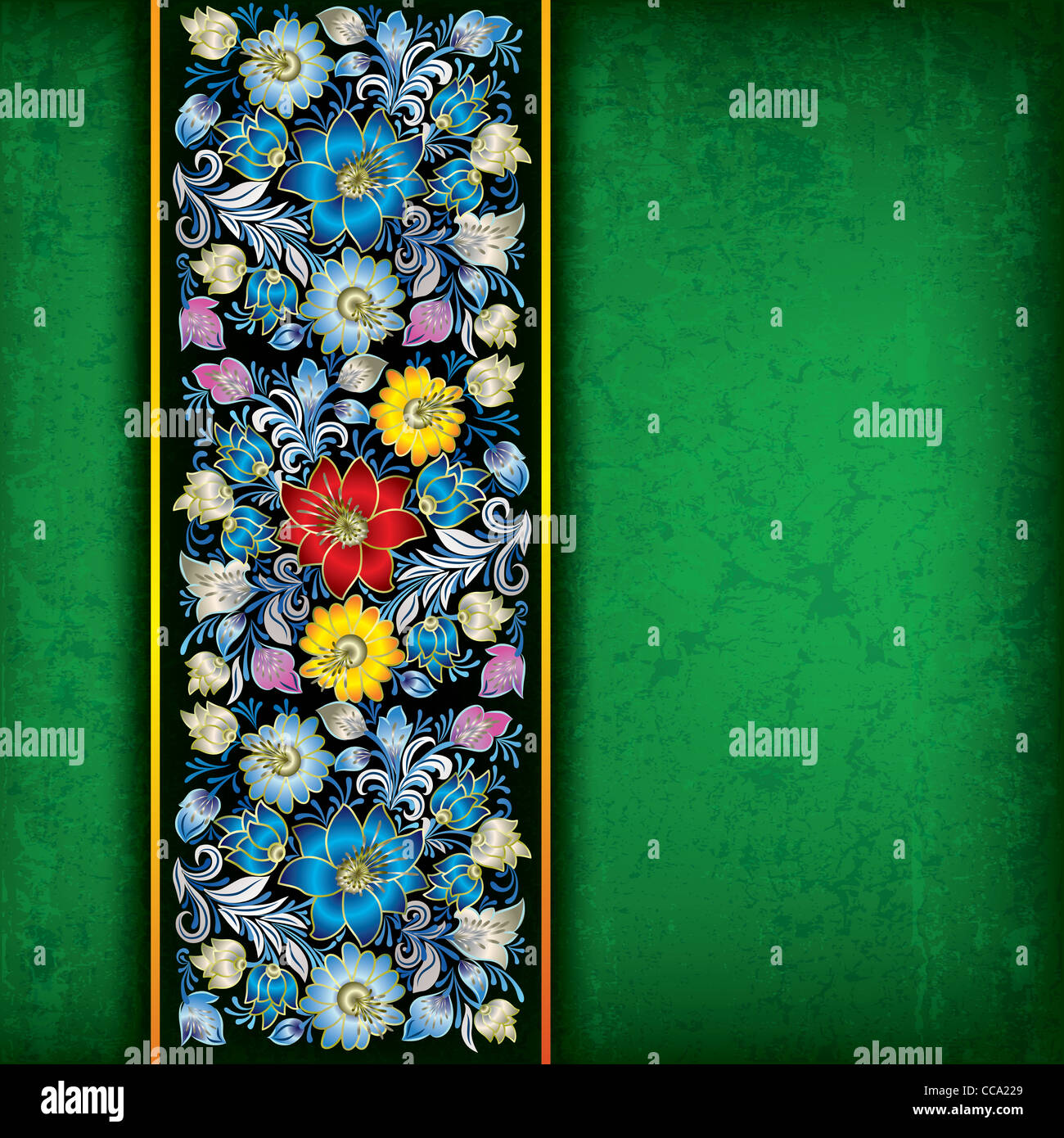 abstract grunge green background with blue spring floral ornament Stock ...