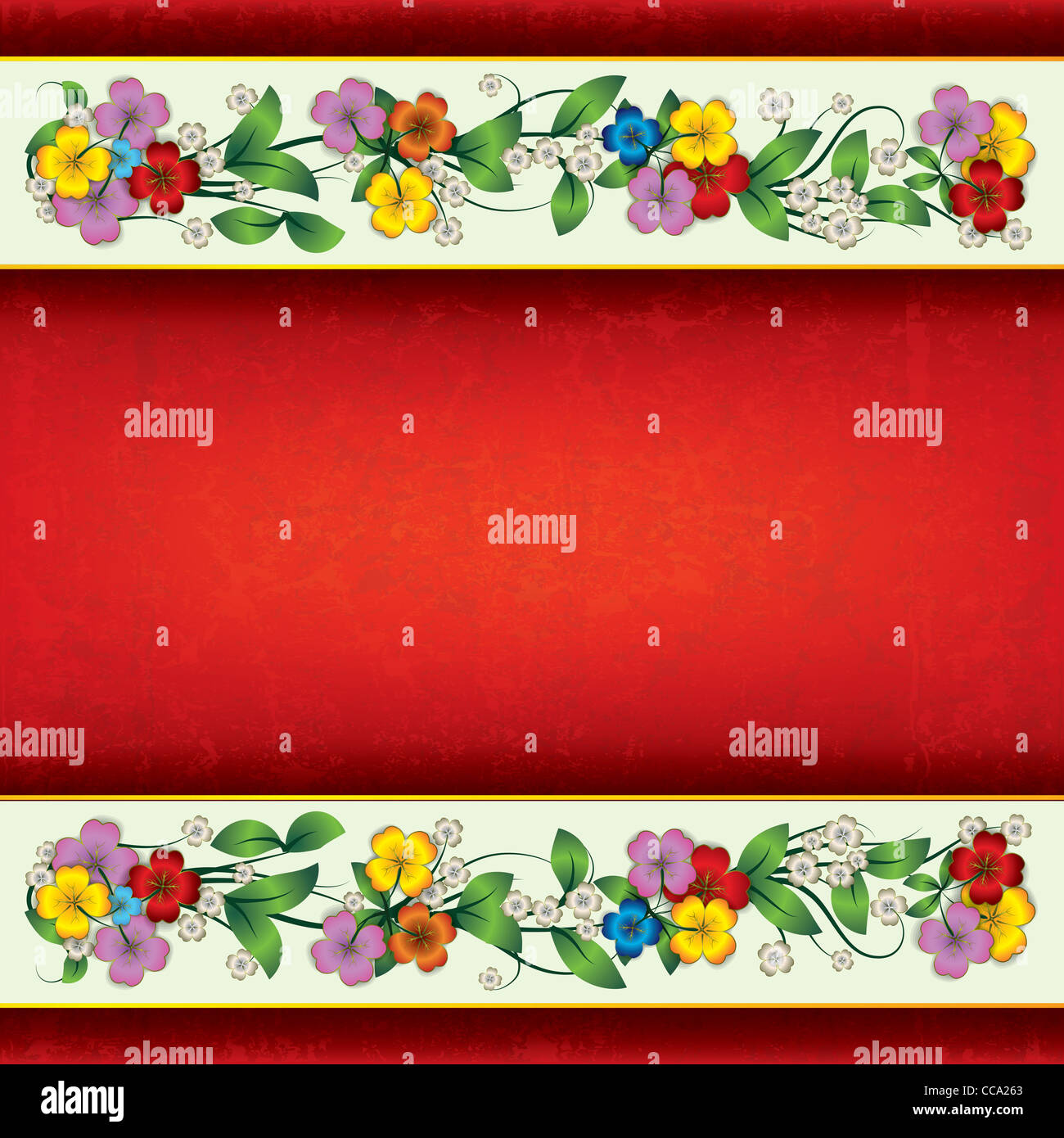 abstract red grunge background with color spring flowers Stock Photo ...