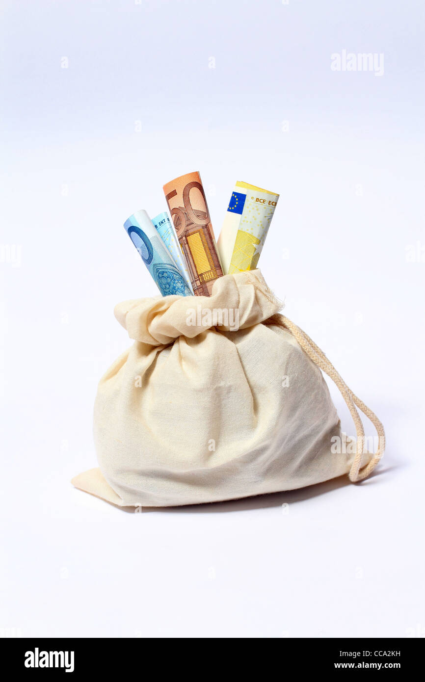 Euro bills in a Sack Stock Photo - Alamy