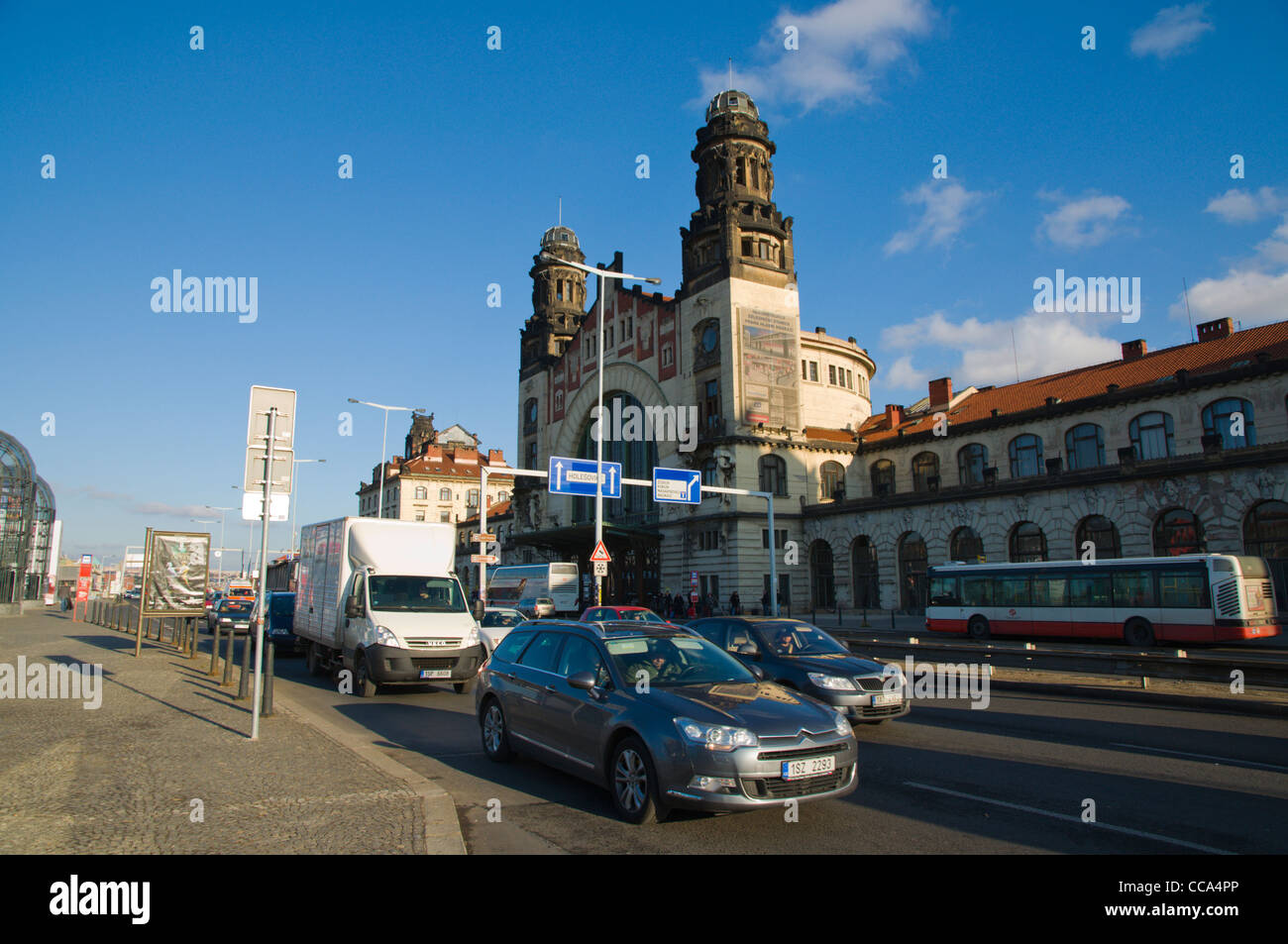 Wilsonova street going past the railway station Nove Mesto new town ...