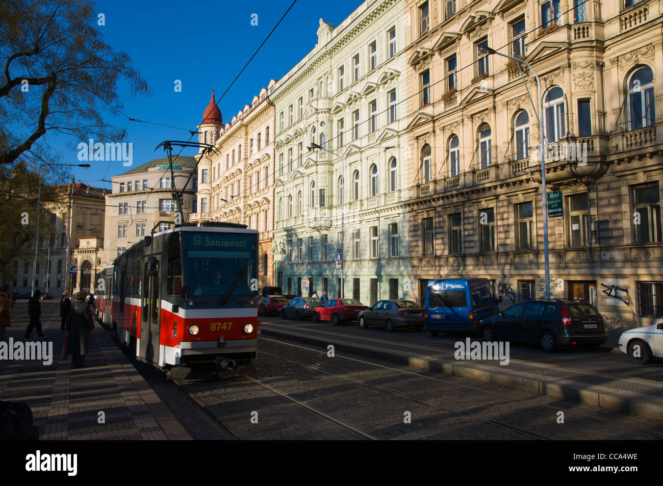 Hlavni Nadrazi tram stop along Bolzanova street Nove Mesto new town ...