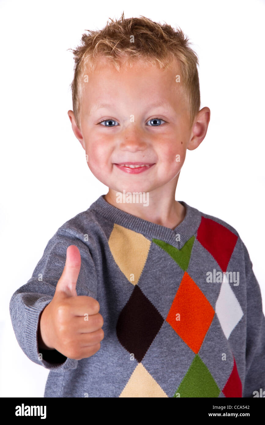 Young boy showing OK - isolated over white background Stock Photo - Alamy