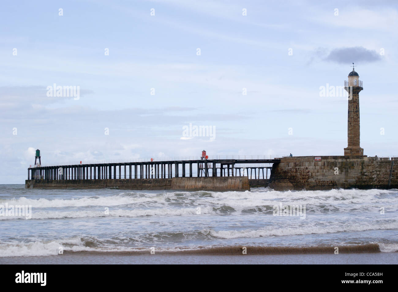 Whitby harbour breakwater and lighthouses, Whitby, North Riding ...