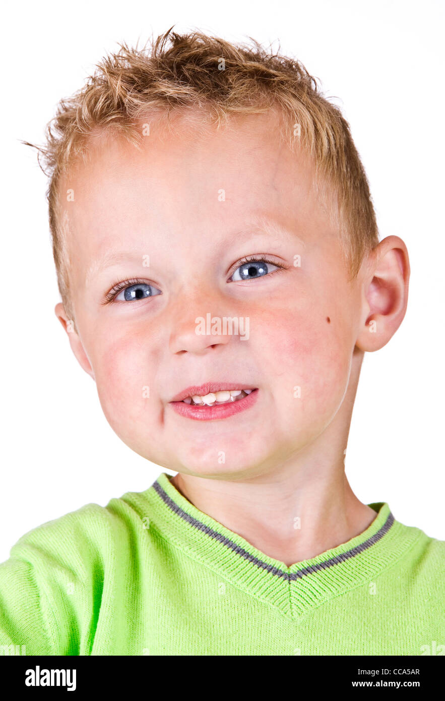 Portrait of a young - shy boy - isolated over white background Stock ...