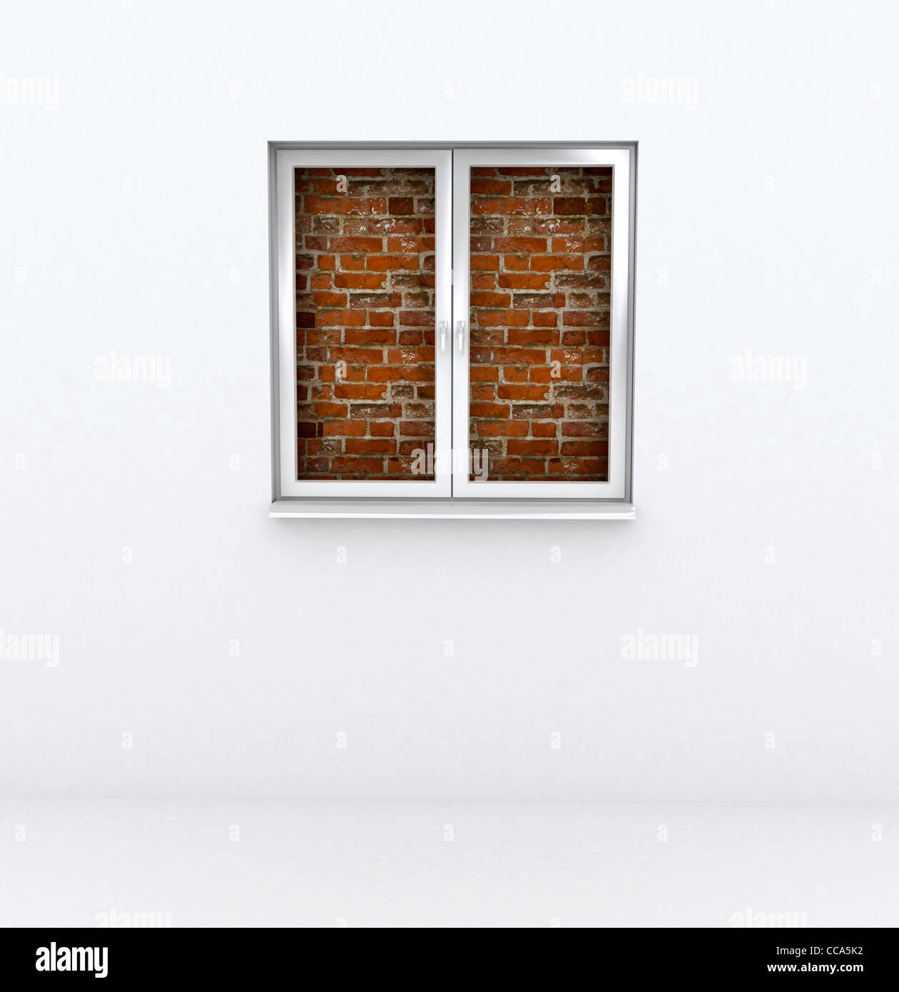 brick wall with a window over white Stock Photo - Alamy
