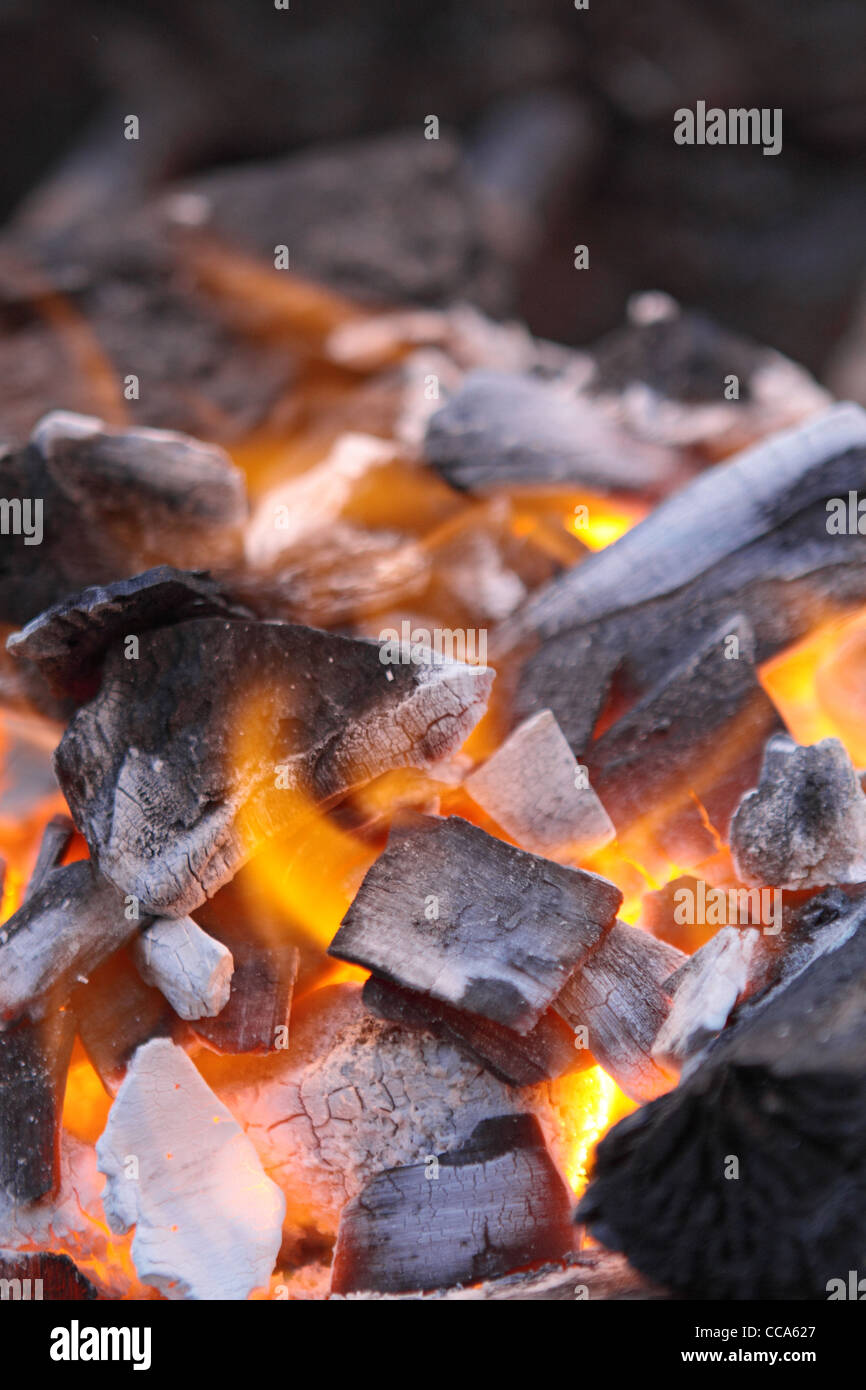 Decaying red coals of a tree in a fire Stock Photo - Alamy