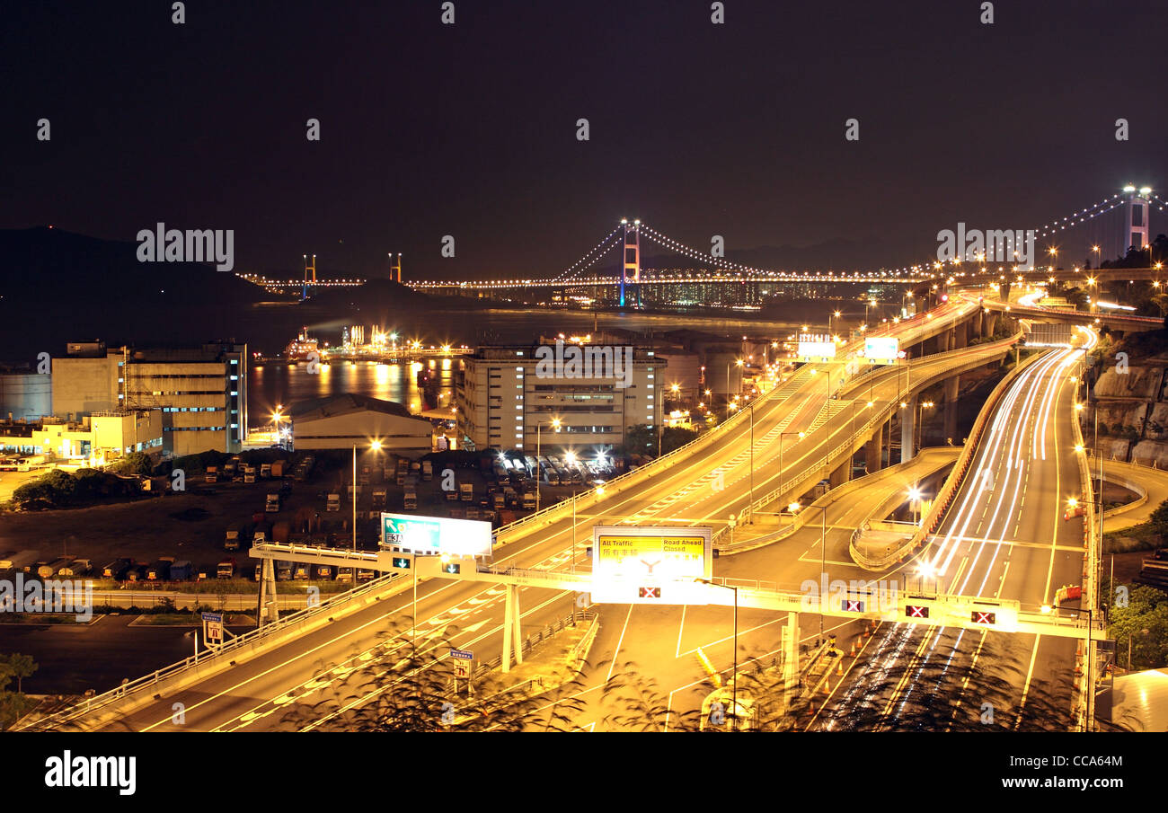 night scenes of highway Bridge in Hong Kong Stock Photo - Alamy