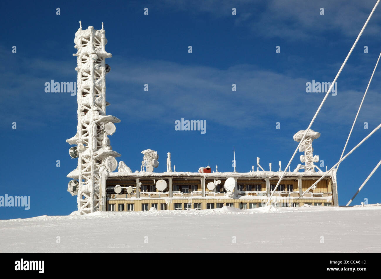 snowy tv transmitter Stock Photo - Alamy