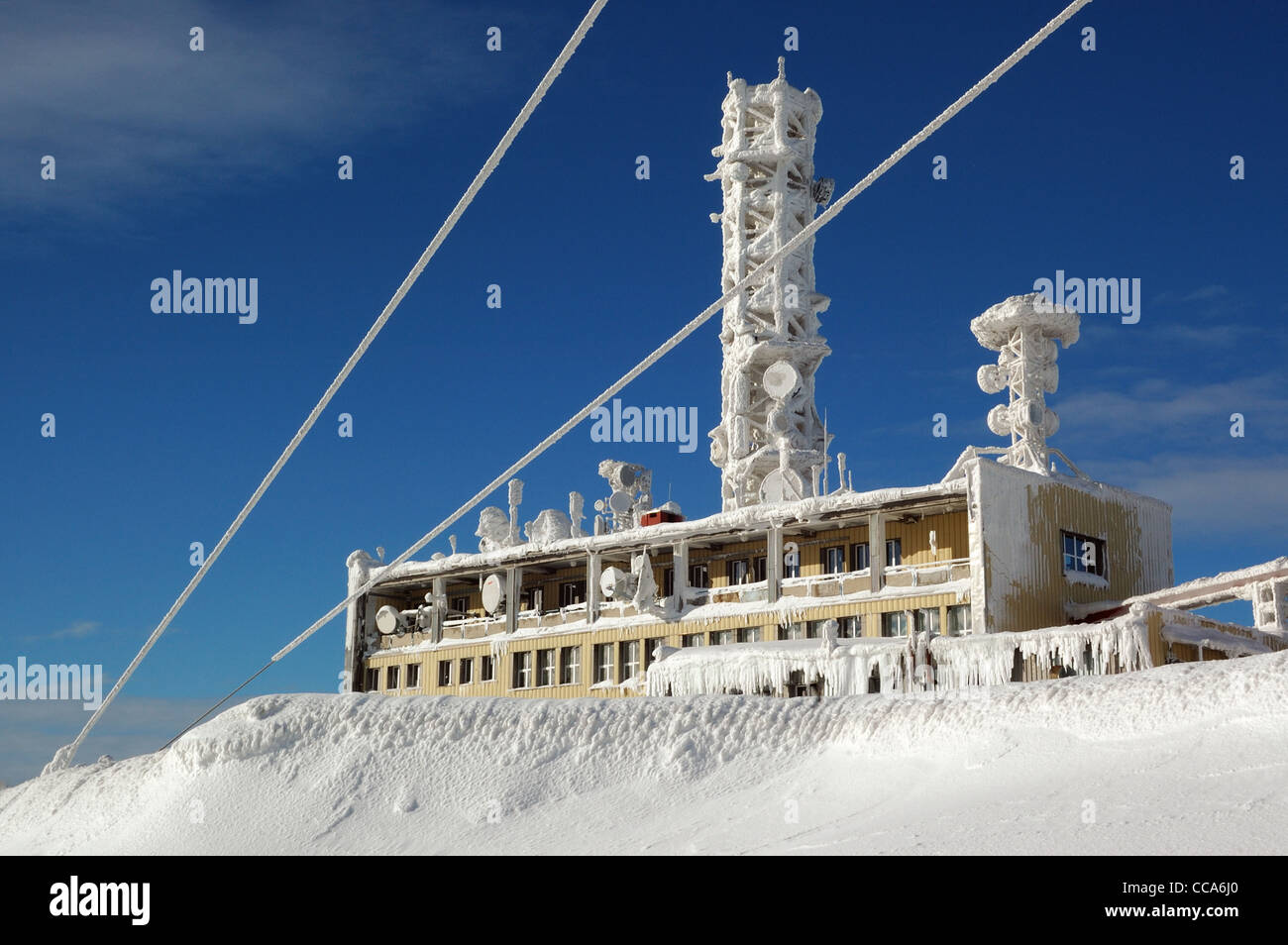snowy television transmitter Stock Photo - Alamy