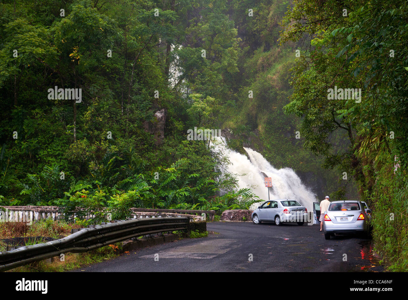 Waterfall along the Hana Highway, near Hana, Maui, Hawaii Stock Photo ...